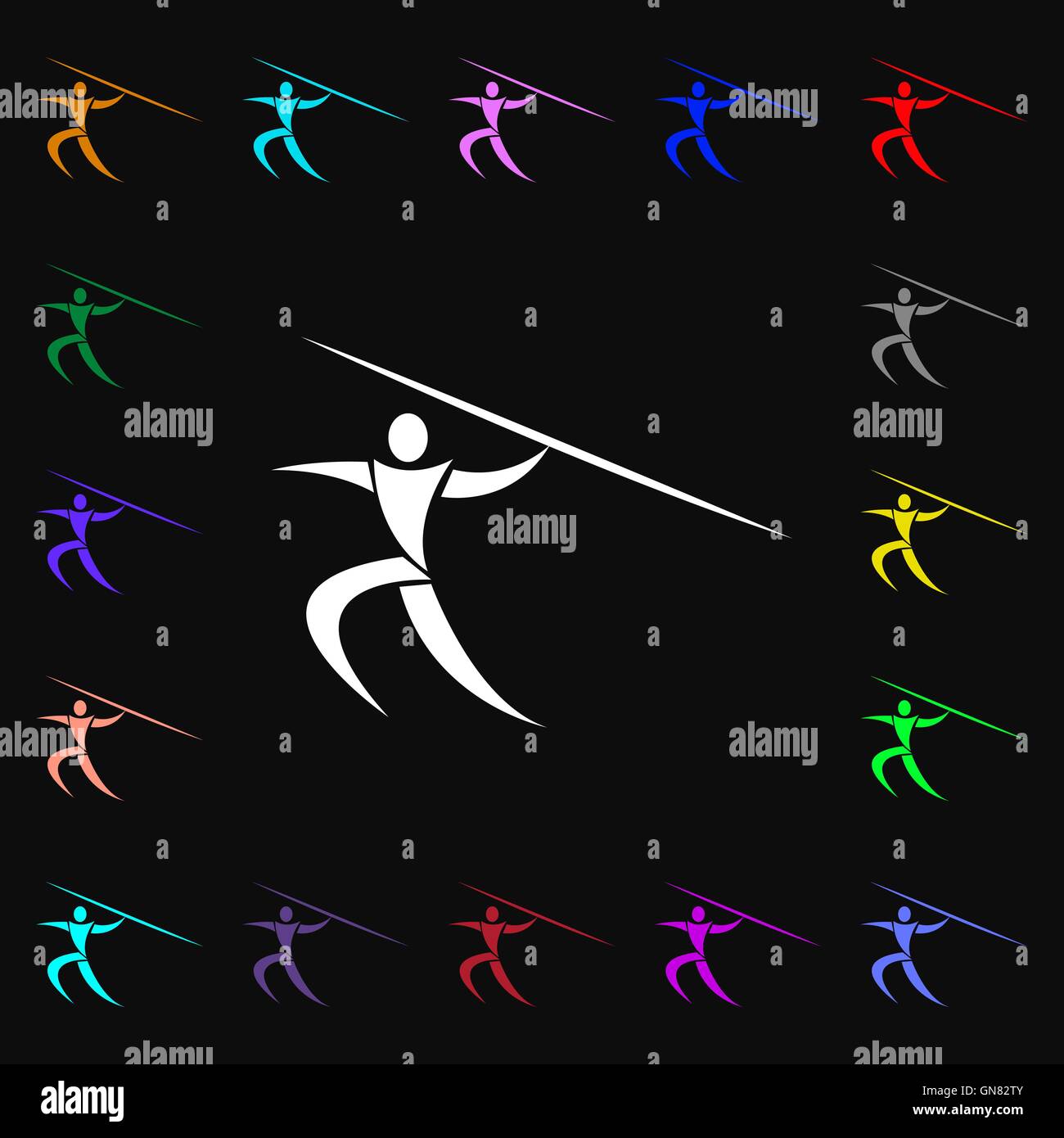 Summer sports, Javelin throw icon sign. Lots of colorful symbols for ...