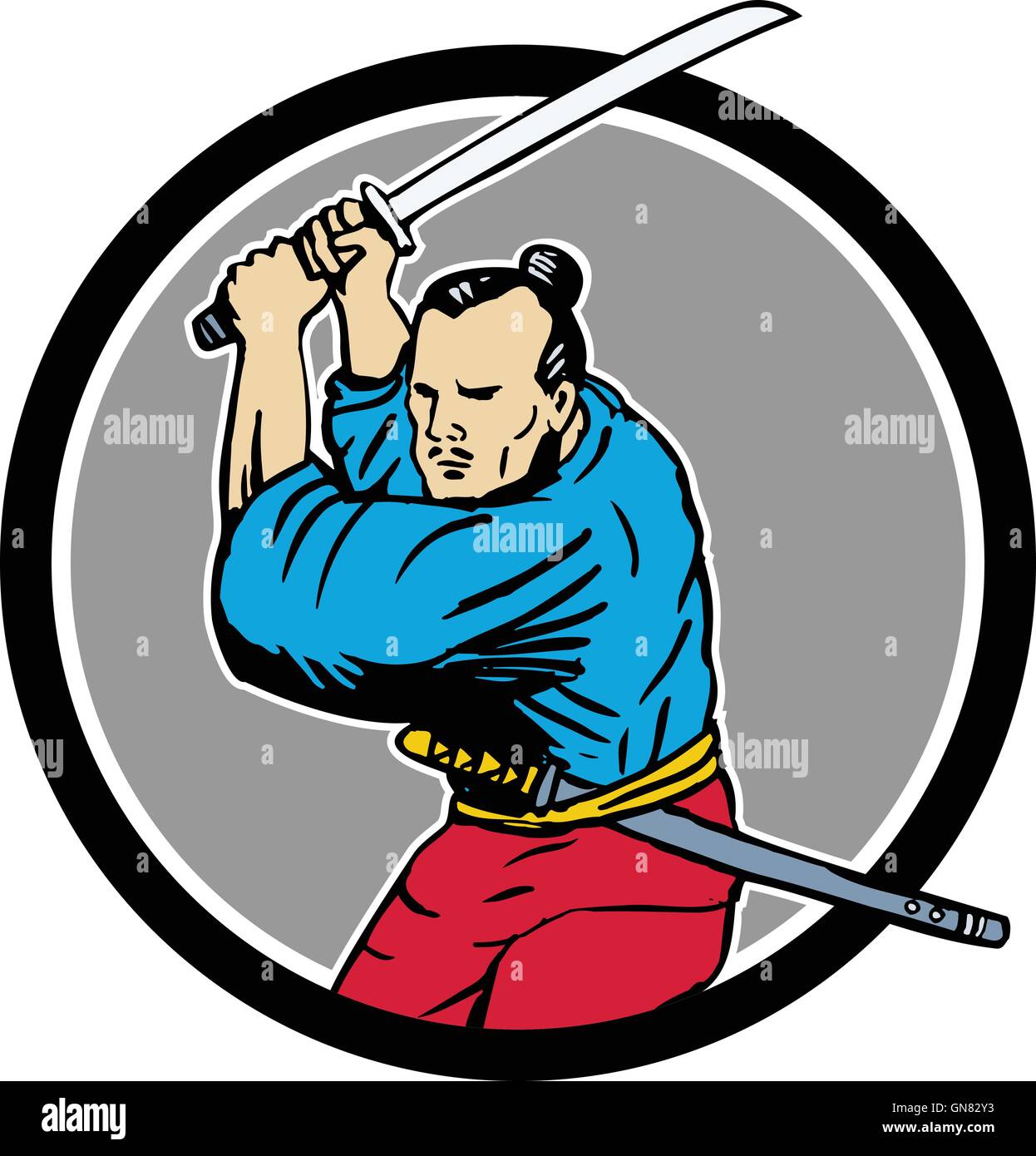 Samurai Warrior Katana Sword Circle Drawing Stock Vector Image & Art ...