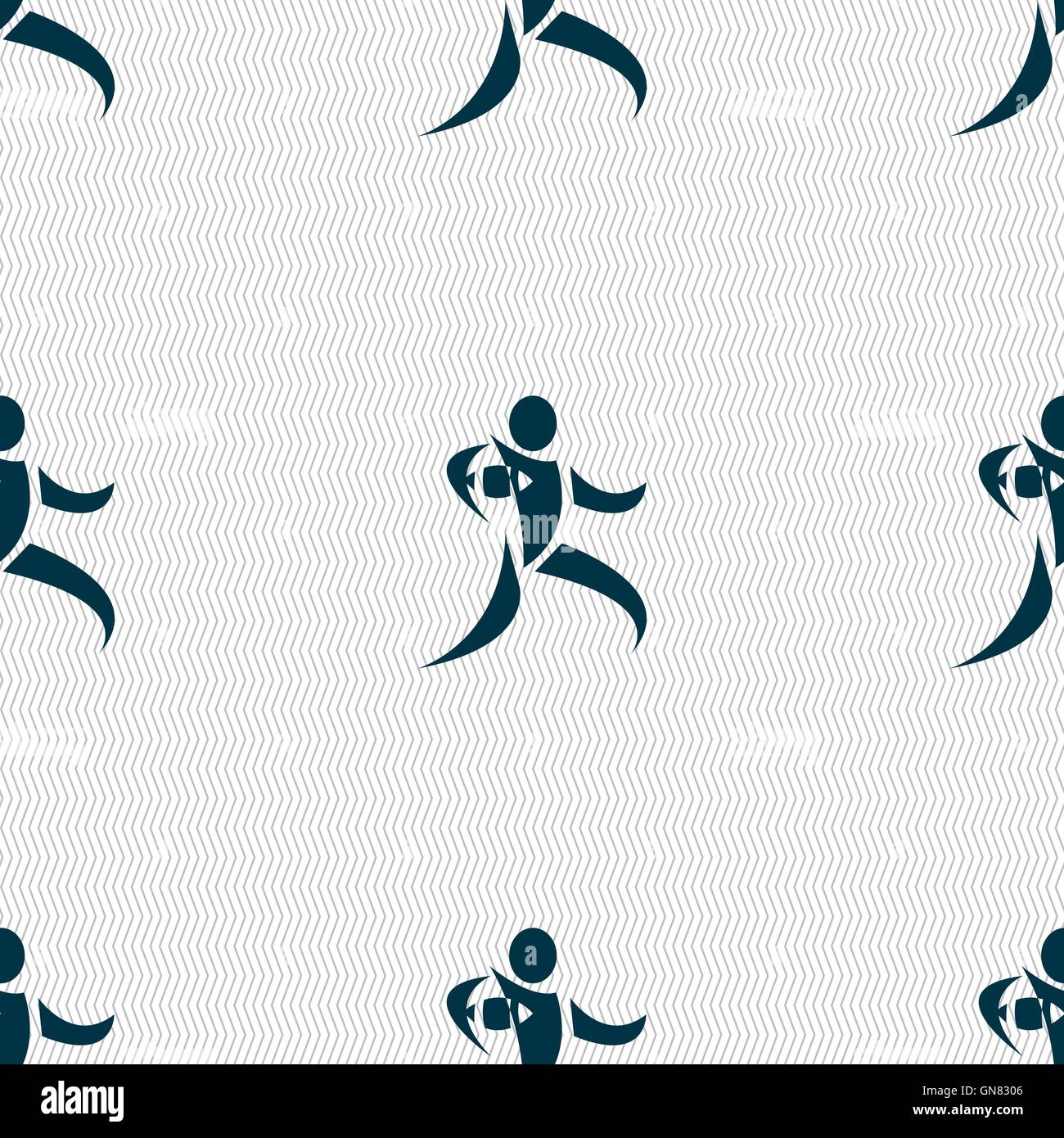Rugby player running with ball icon sign. Seamless pattern with ...