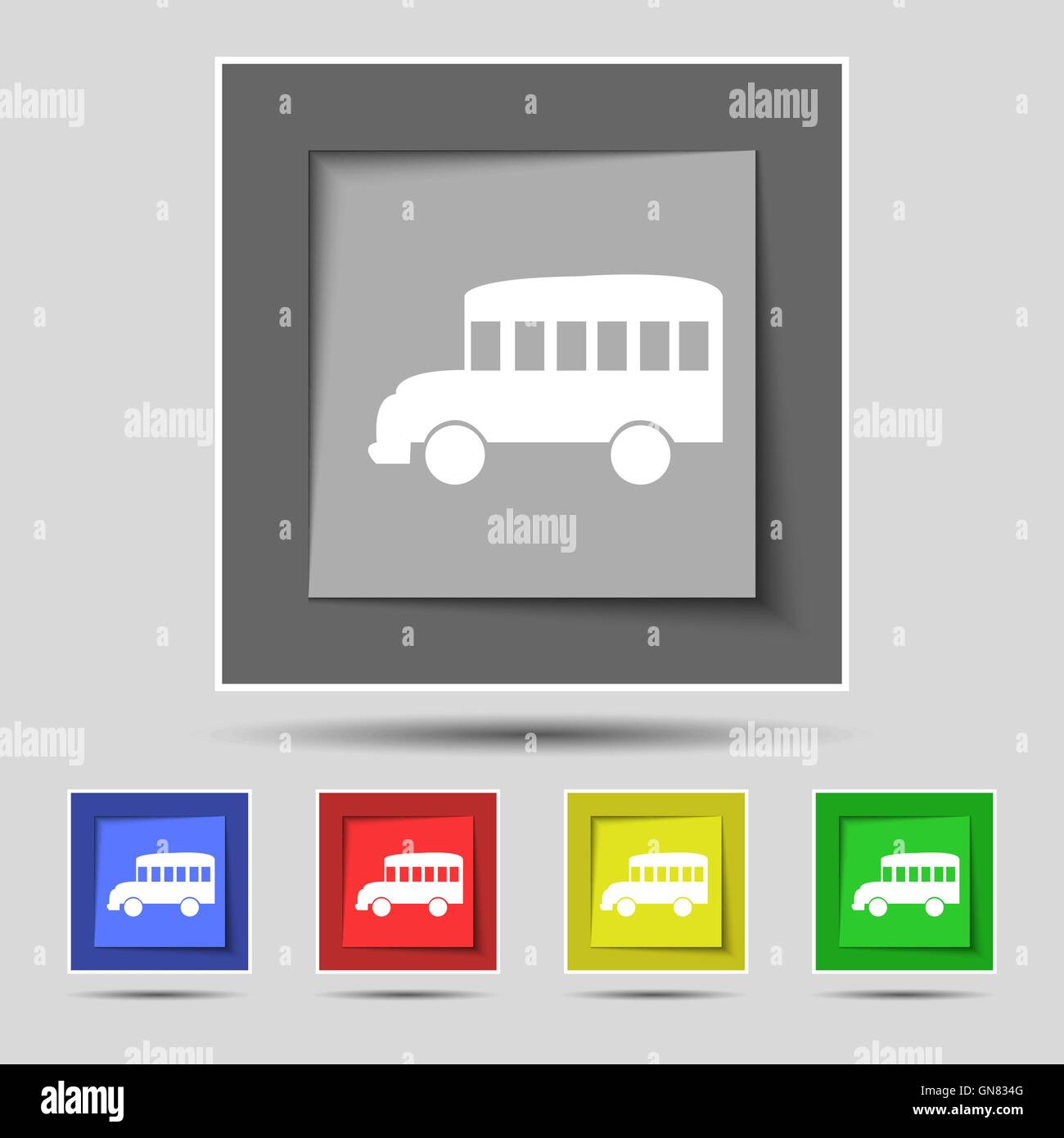 Bus icon sign on original five colored buttons. Vector Stock Vector ...