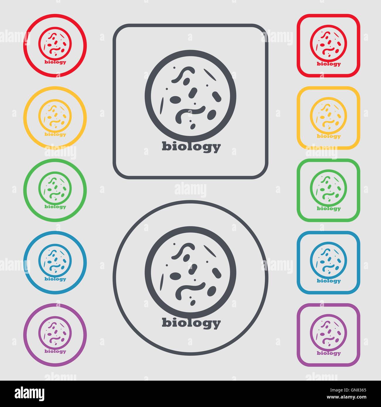 bacteria and virus disease, biology cell under microscope icon sign ...