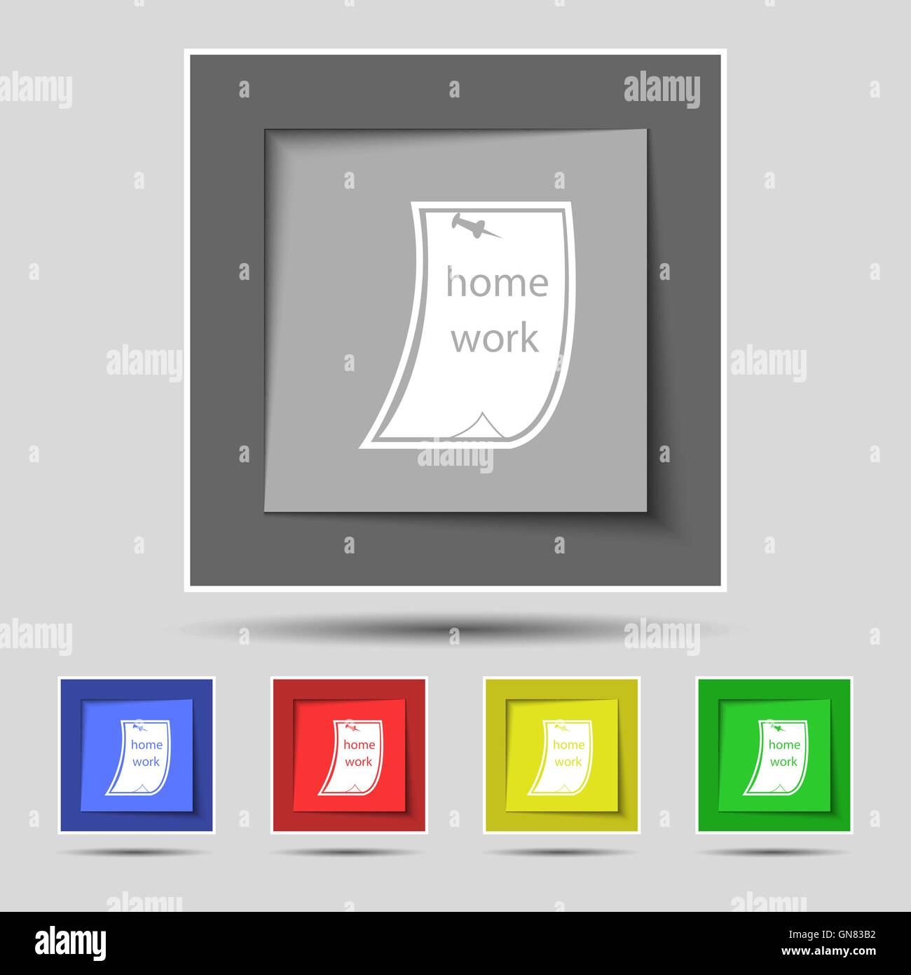 Homework icon sign on original five colored buttons. Vector Stock ...