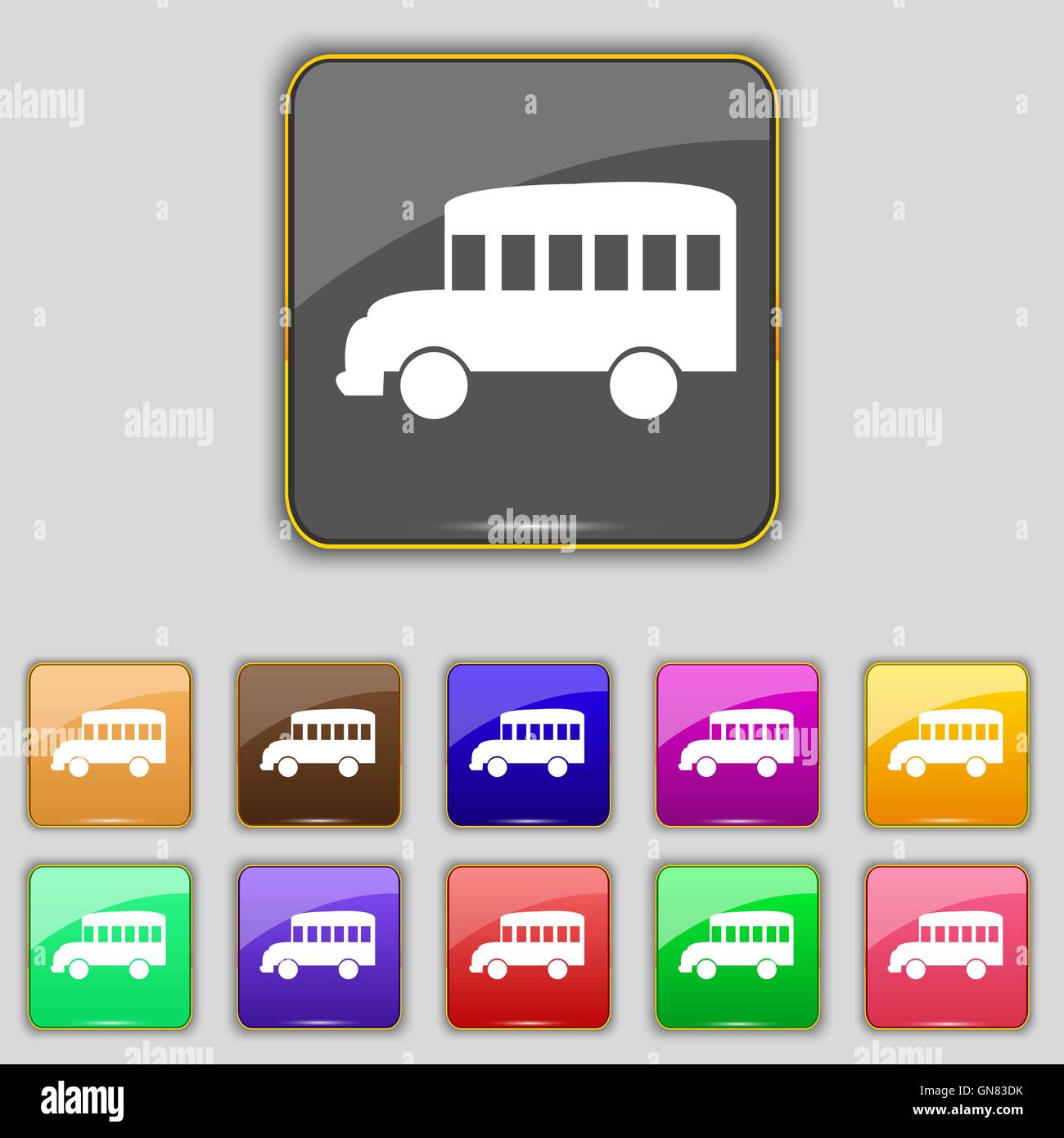Bus icon sign. Set with eleven colored buttons for your site. Vector ...