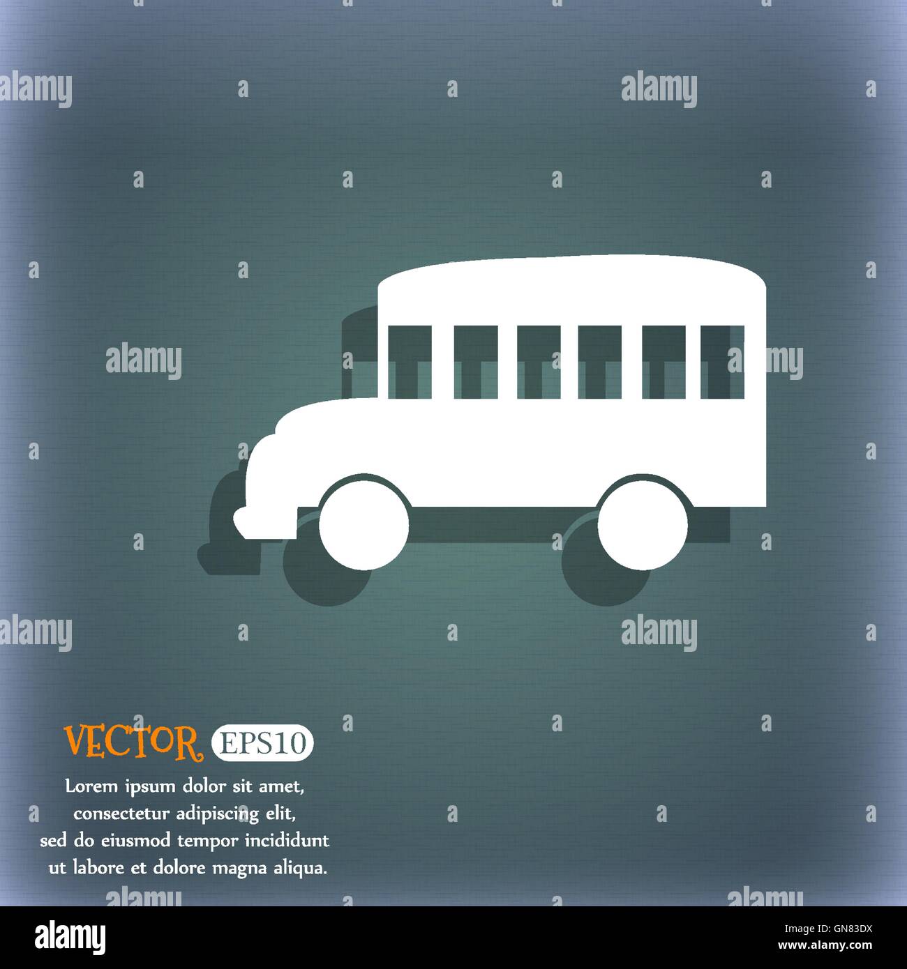 Bus icon. On the blue-green abstract background with shadow and space ...