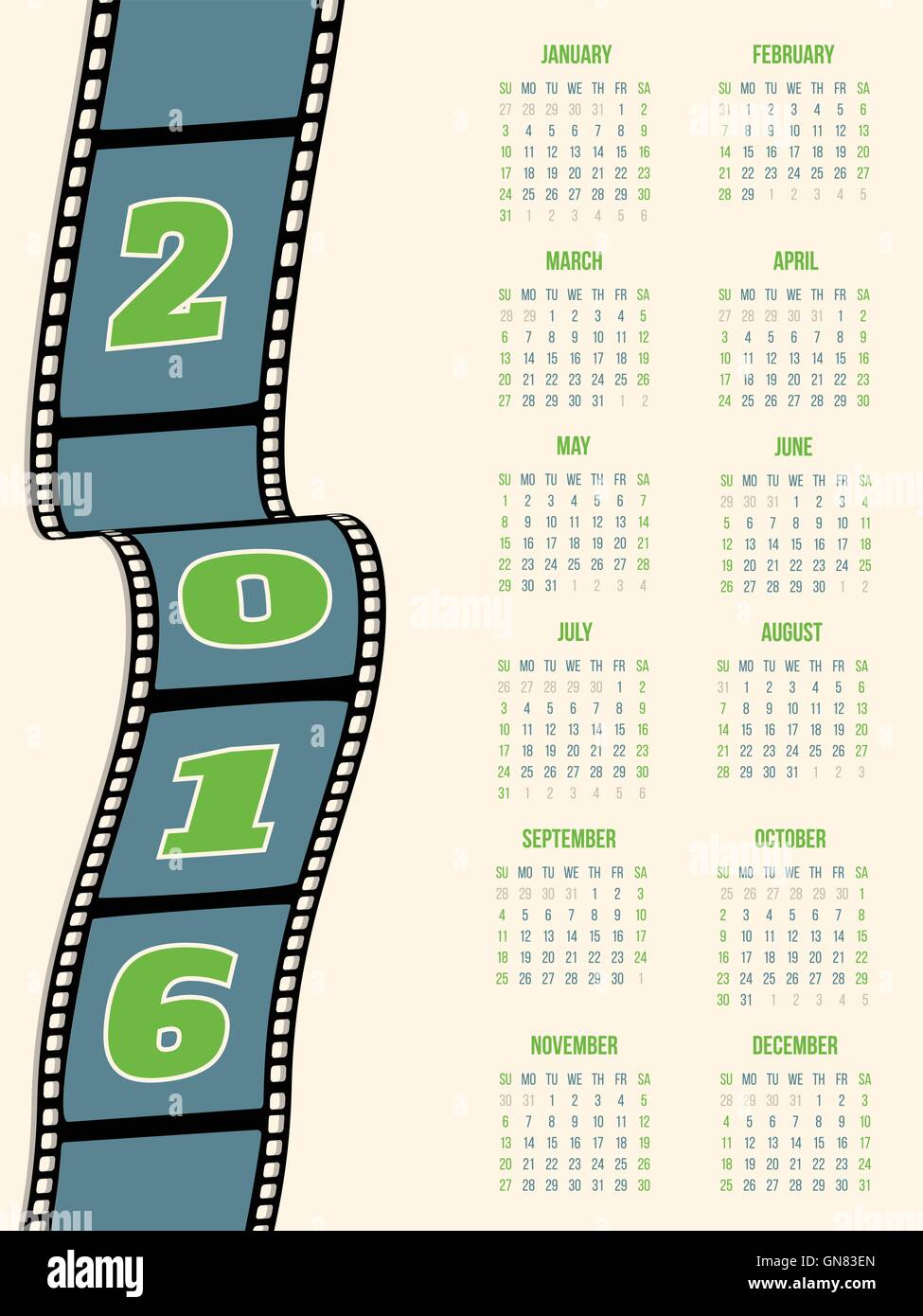 Calendar design with film strip for 2016 Stock Vector Image & Art - Alamy