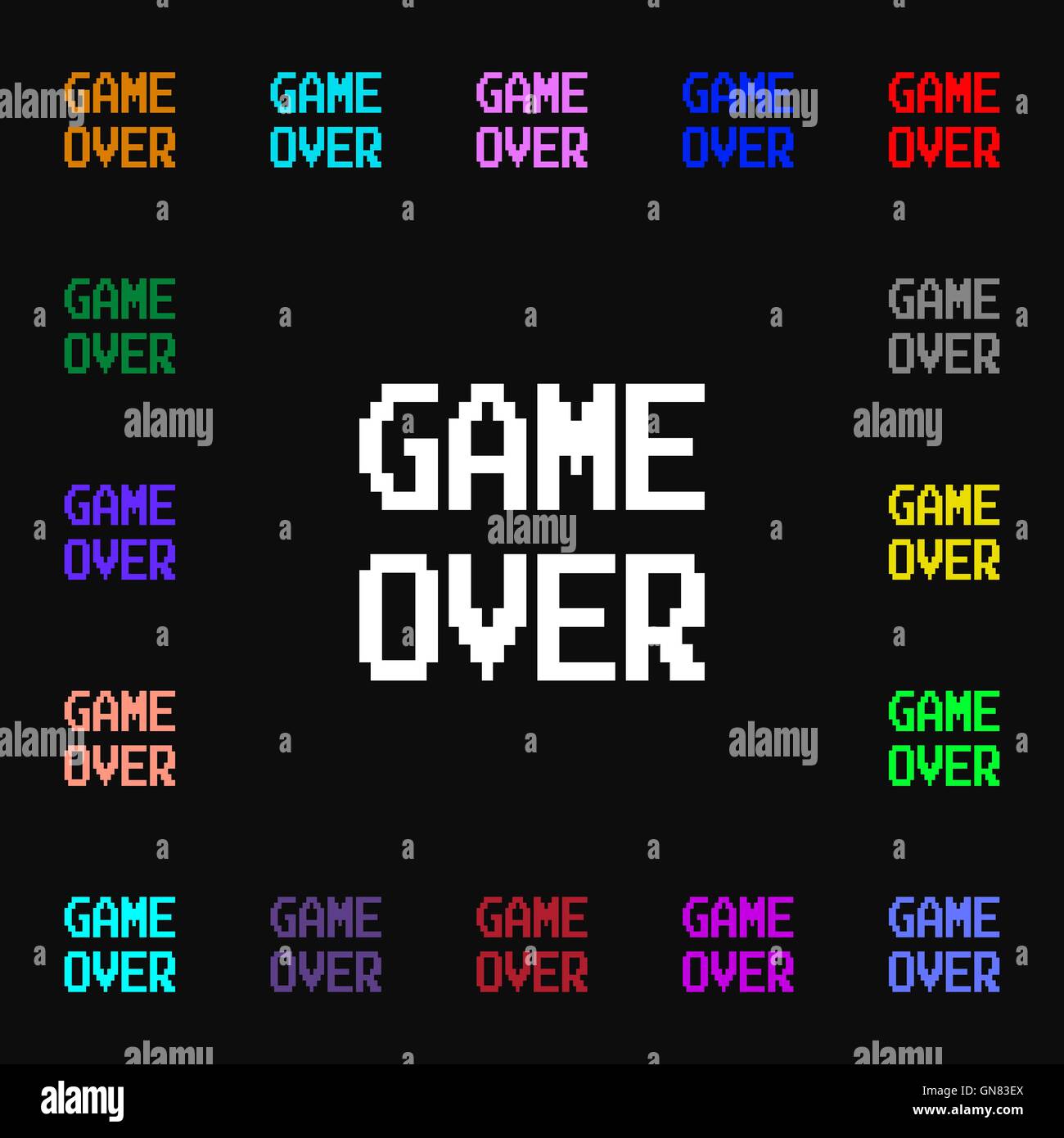 Game over concept icon sign. Lots of colorful symbols for your design ...