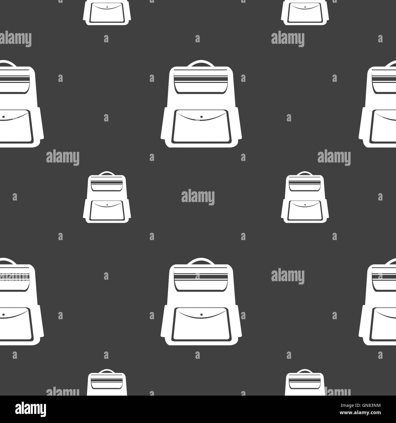 School Backpack icon sign. Seamless pattern on a gray background ...