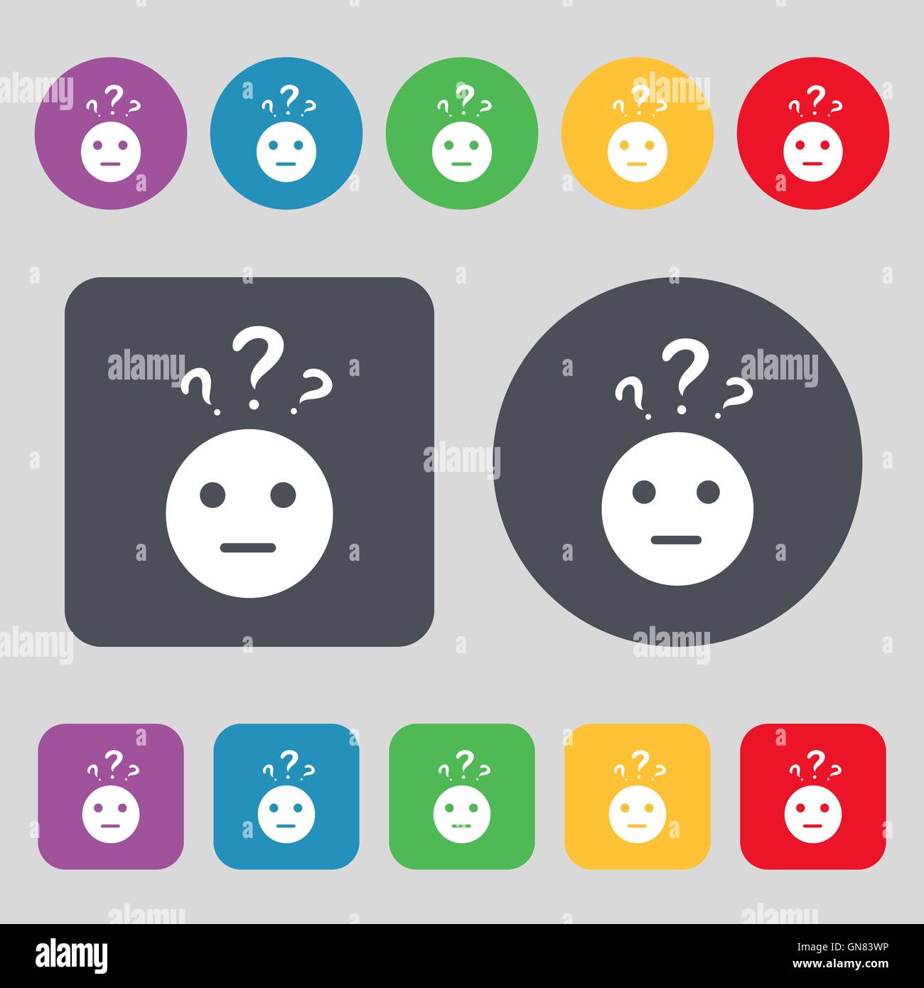 question mark and man, incomprehension icon sign. A set of 12 colored ...