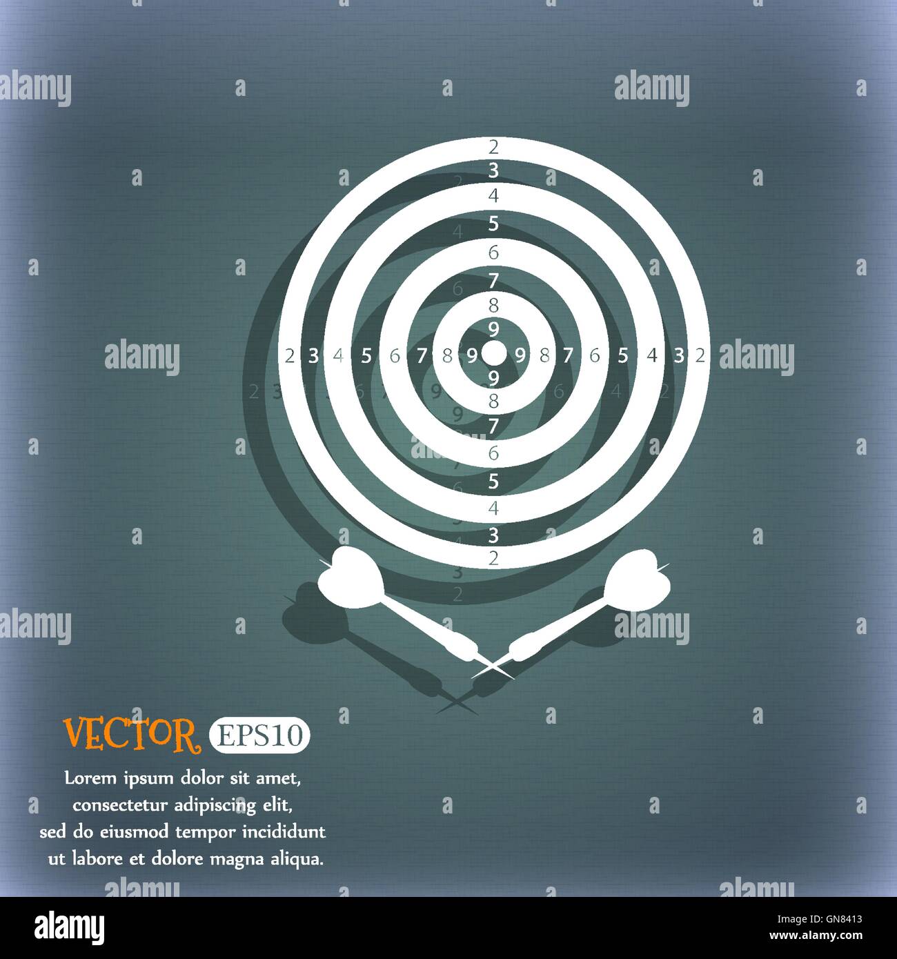 darts icon. On the blue-green abstract background with shadow and space ...