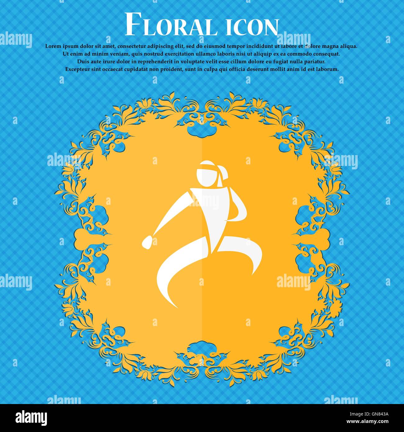 Karate kick icon. Floral flat design on a blue abstract background with ...