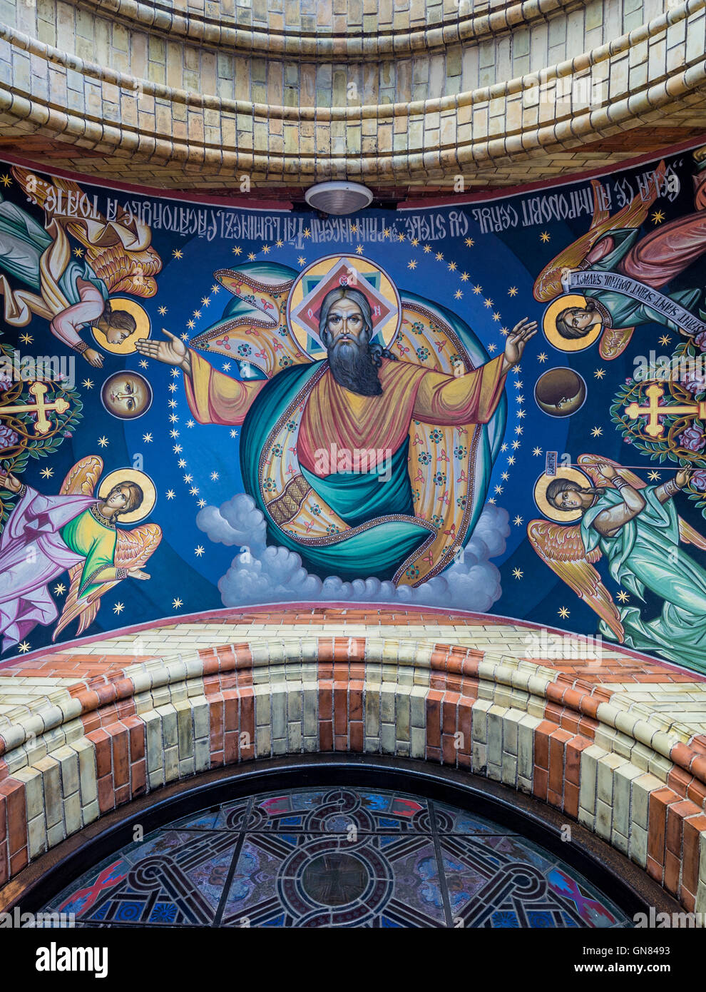 Paintings above main entrance of Orthodox Holy Trinity Cathedral in ...