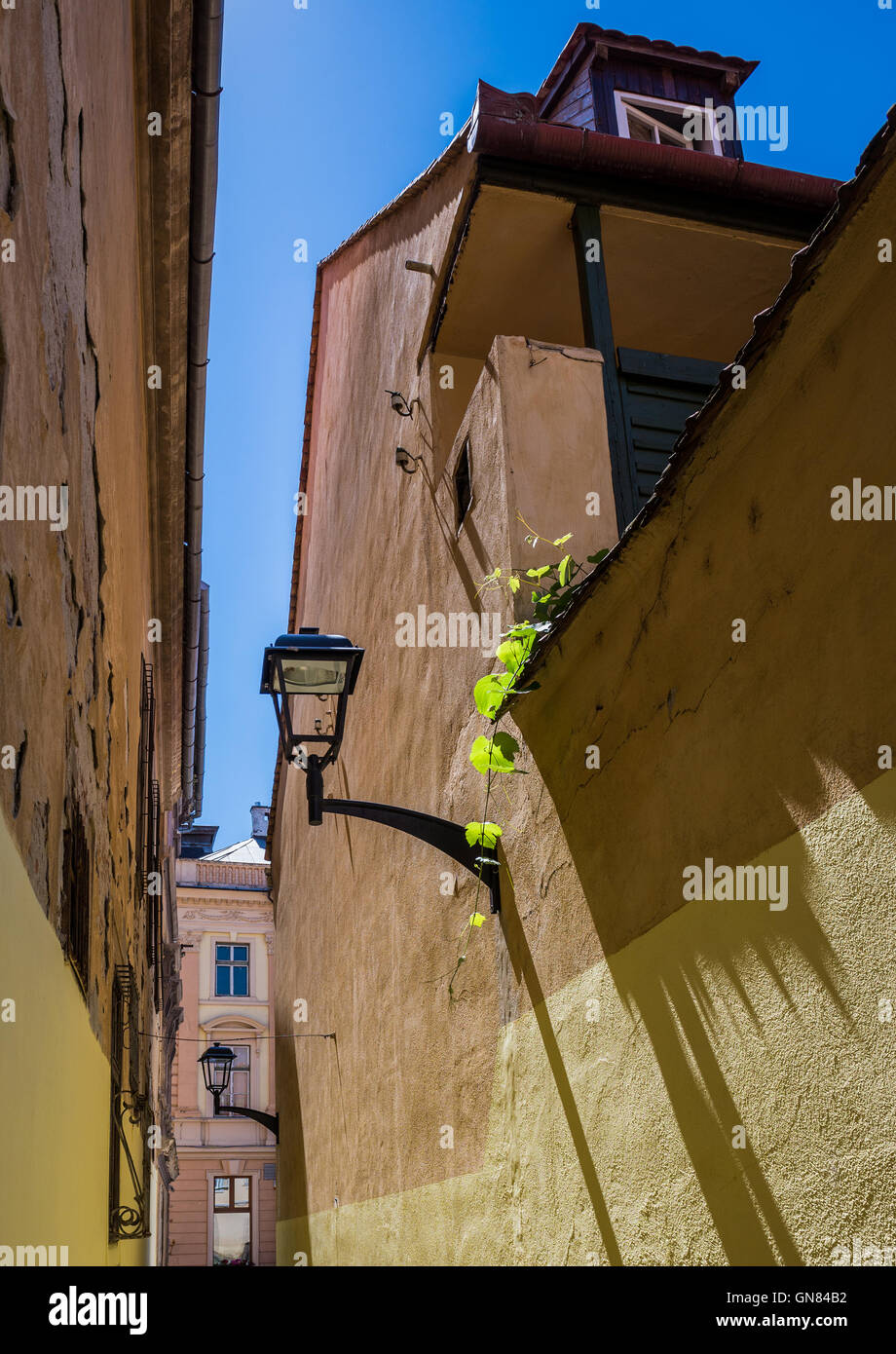 Narrow Pedestrian passage between buildings in Sibiu in Romania Stock ...