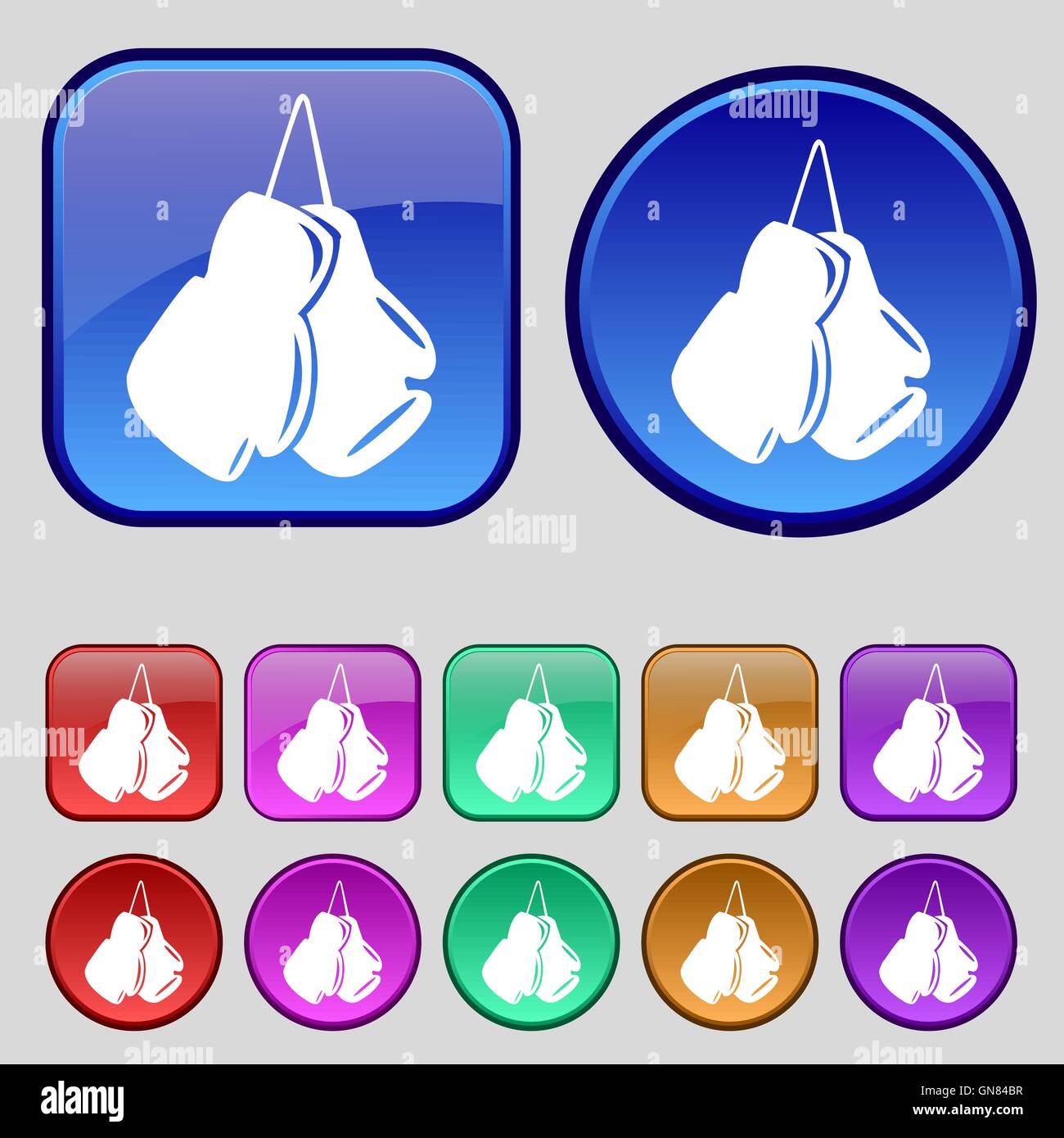 boxing gloves icon sign. A set of twelve vintage buttons for your ...