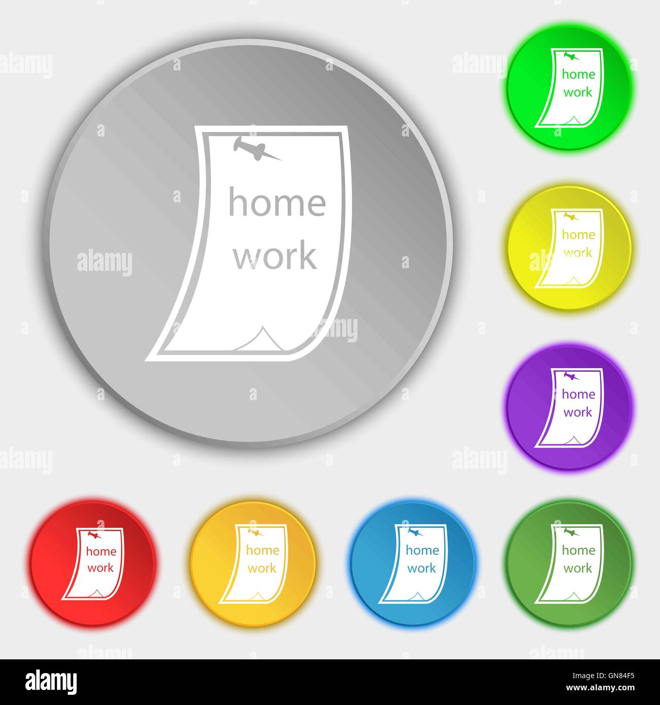 Homework icon sign. Symbol on eight flat buttons. Vector Stock Vector ...