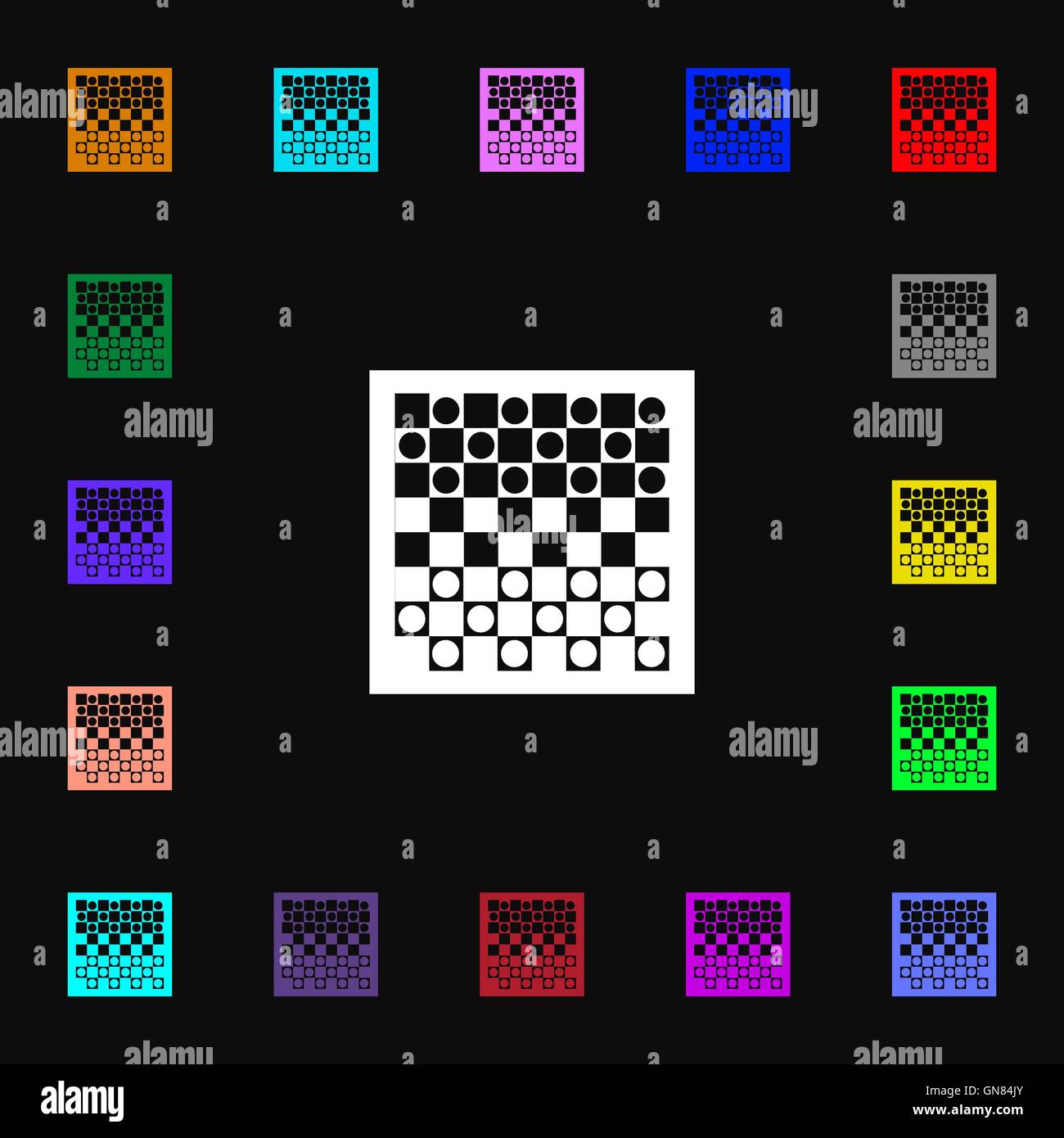 checkers board icon sign. Lots of colorful symbols for your design ...