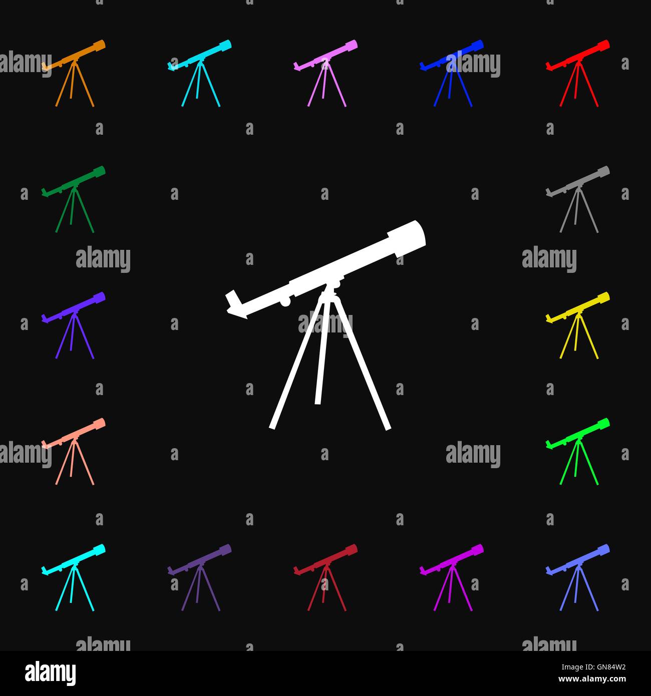 Telescope icon sign. Lots of colorful symbols for your design. Vector ...