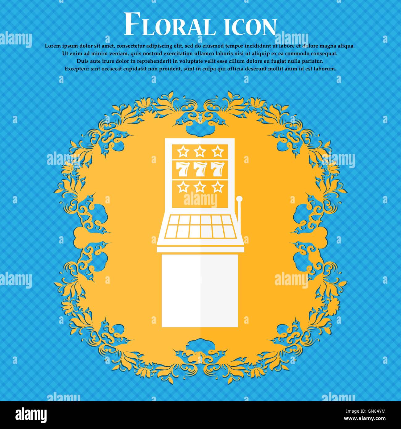 slot machine icon. Floral flat design on a blue abstract background ...