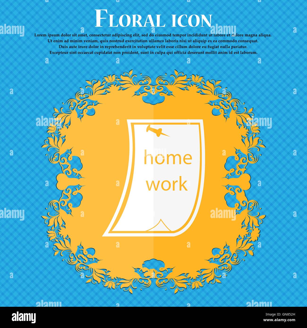 Homework icon. Floral flat design on a blue abstract background with ...