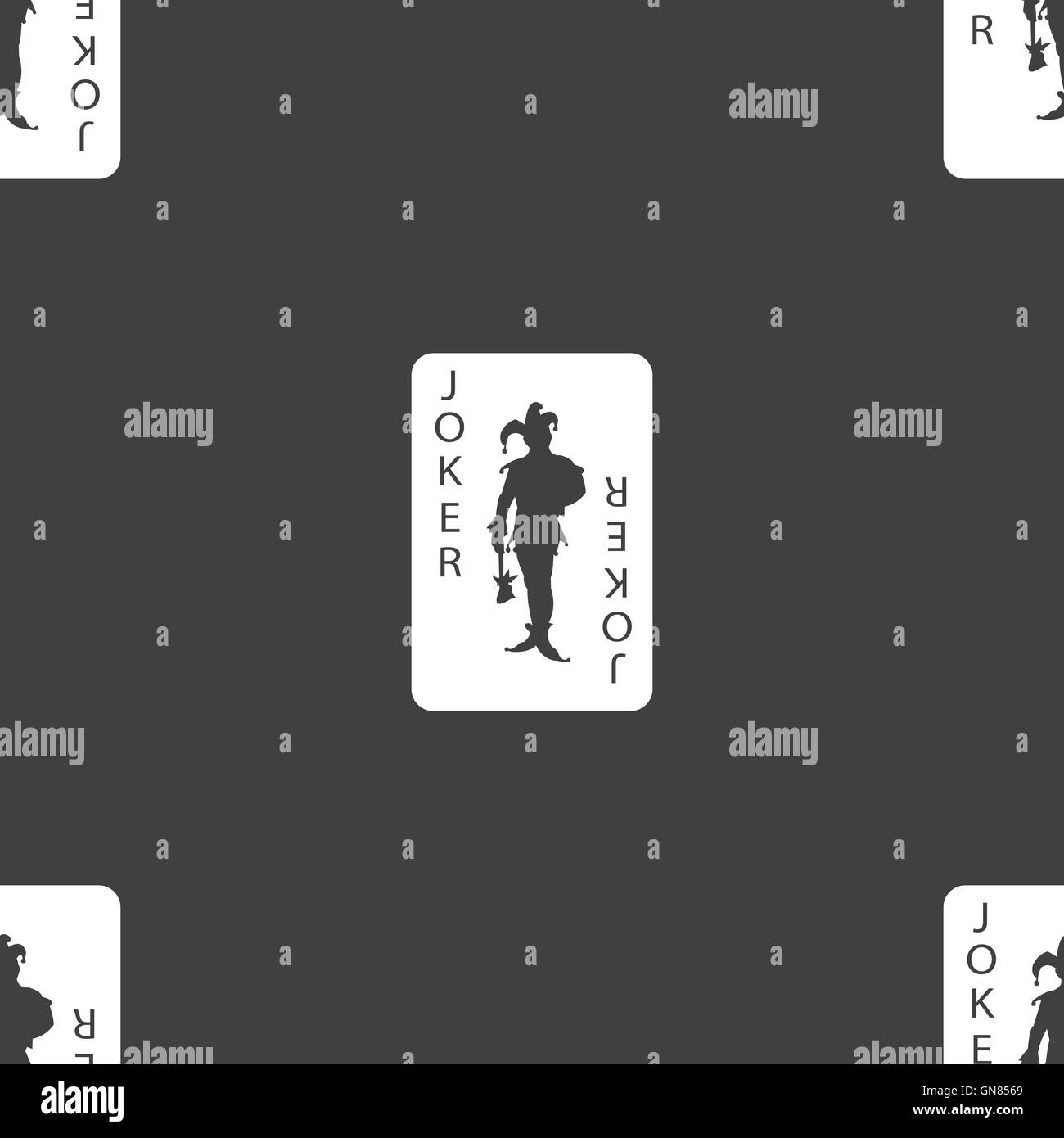 Single playing cards, Joker icon sign. Seamless pattern on a gray ...