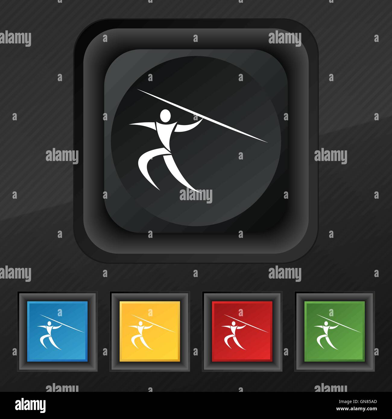 Summer sports, Javelin throw icon symbol. Set of five colorful, stylish ...