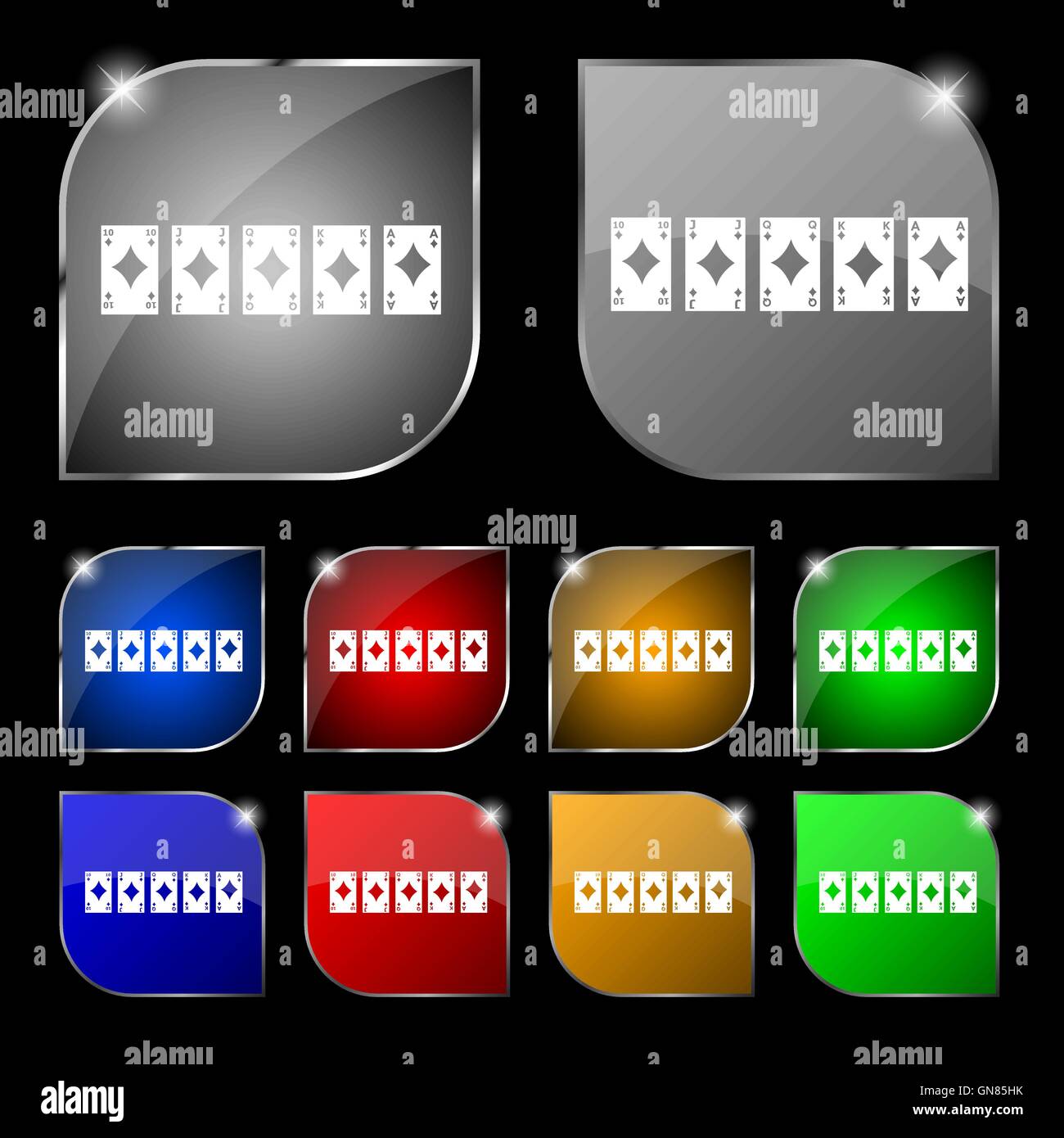 A royal straight flush playing cards poker hand in hearts icon sign ...