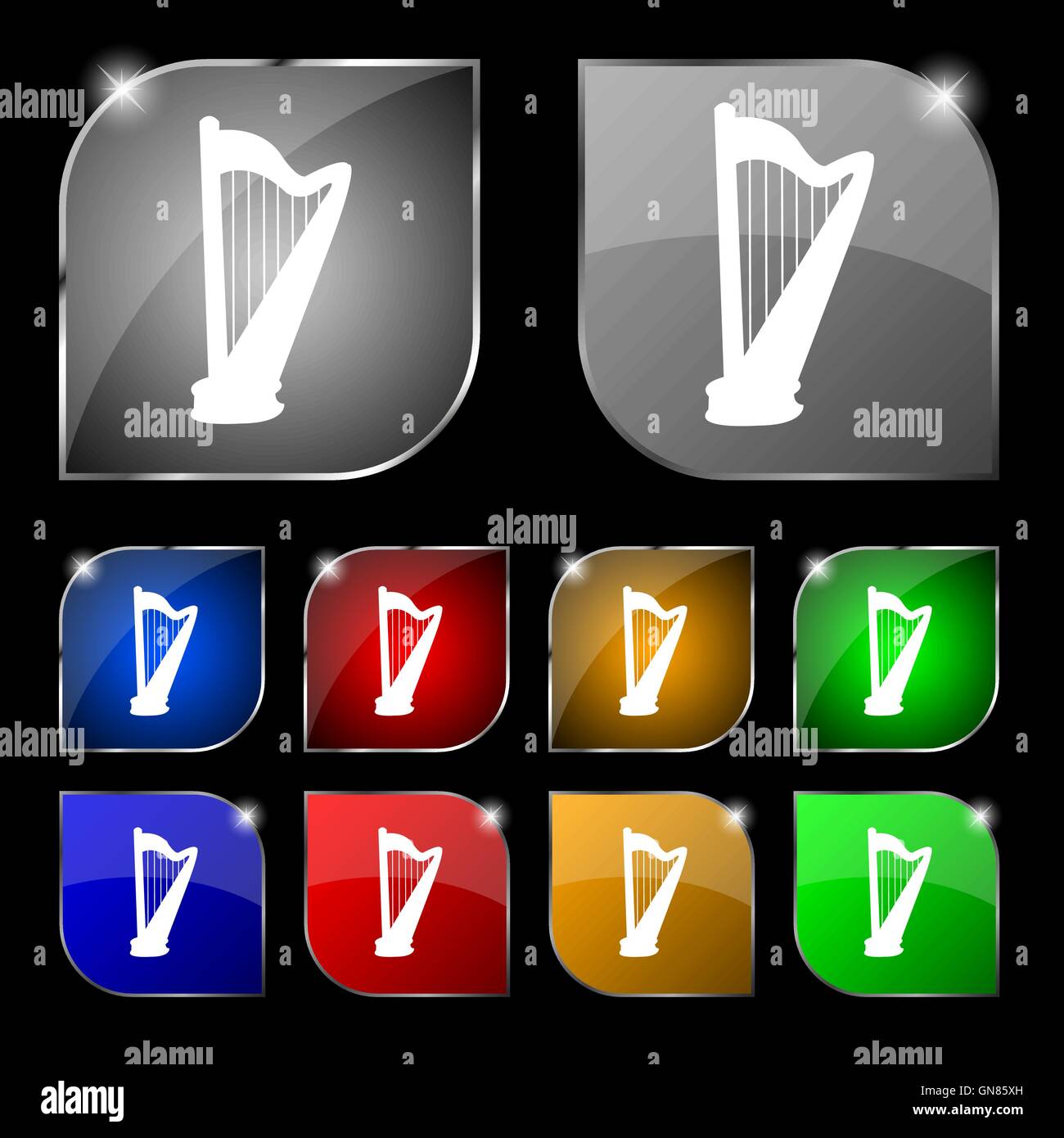 harp icon sign. Set of ten colorful buttons with glare. Vector Stock ...