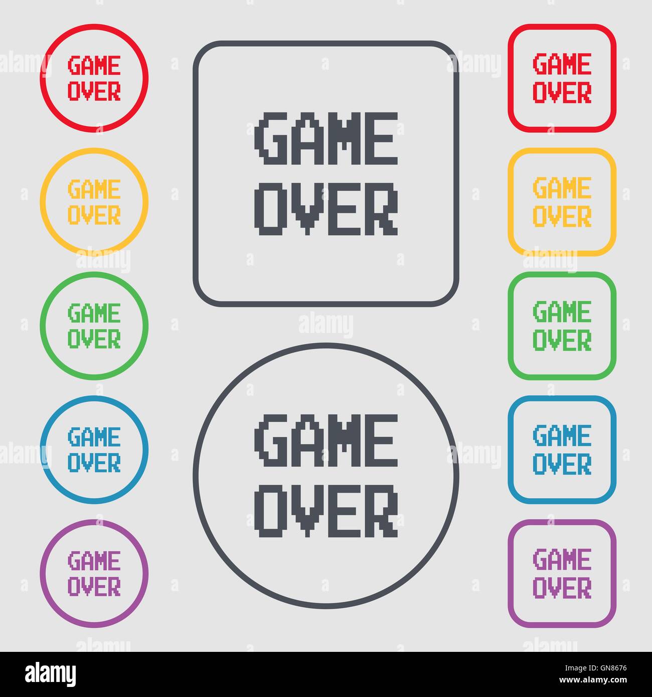Game over concept icon sign. symbol on the Round and square buttons ...
