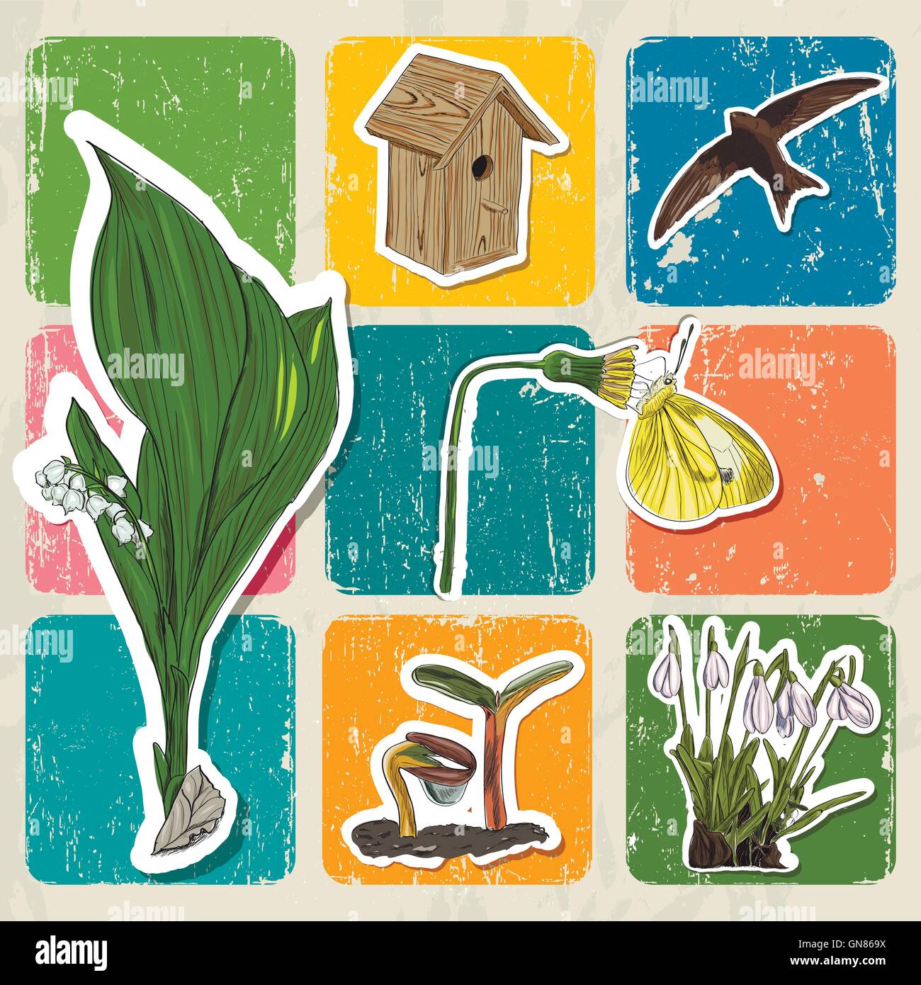 Bright poster with spring elements Stock Vector Image & Art - Alamy