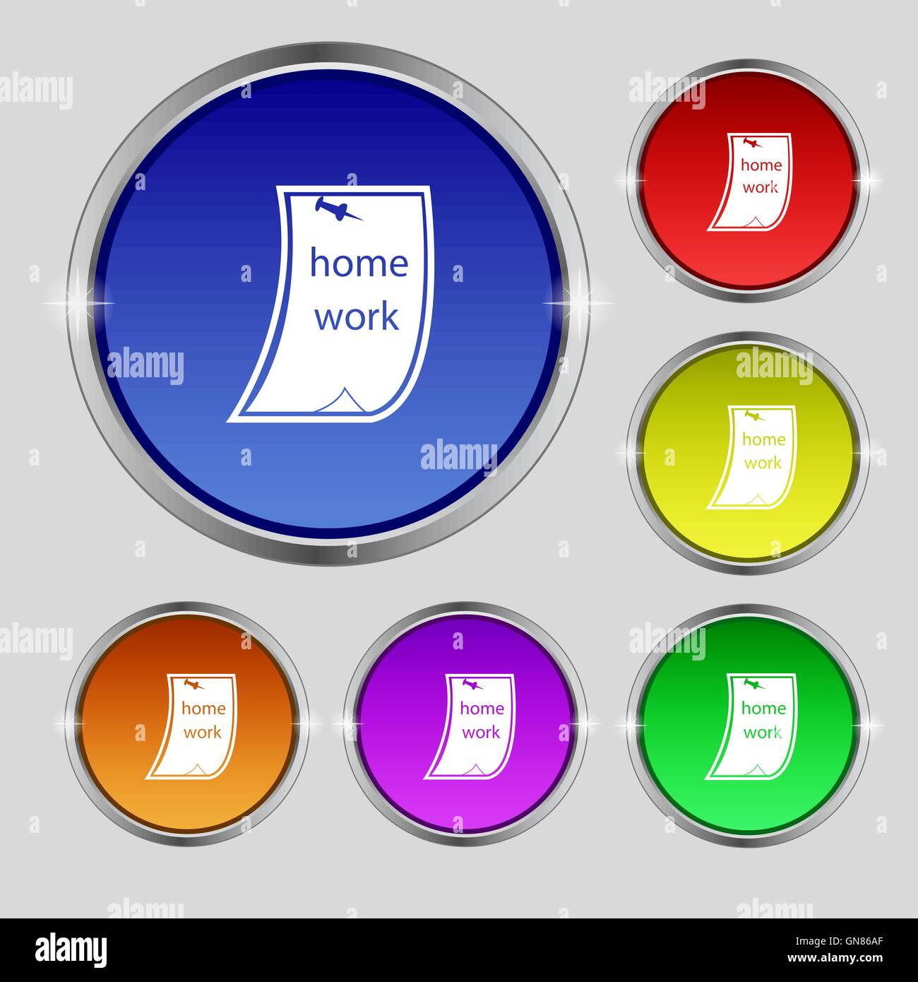 Homework icon sign. Round symbol on bright colourful buttons. Vector ...