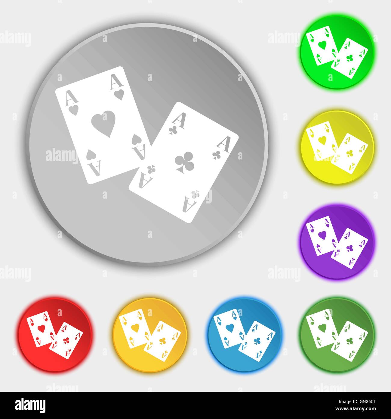 Two Aces icon sign. Symbol on eight flat buttons. Vector Stock Vector ...