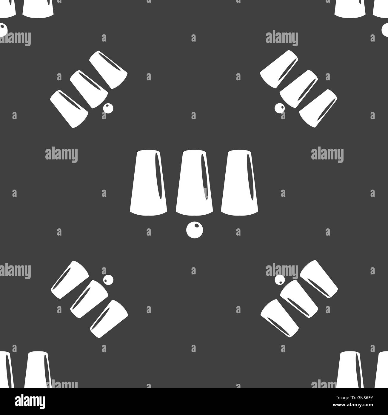 Three game thimbles with a ball, games 3 cups icon sign. Seamless ...