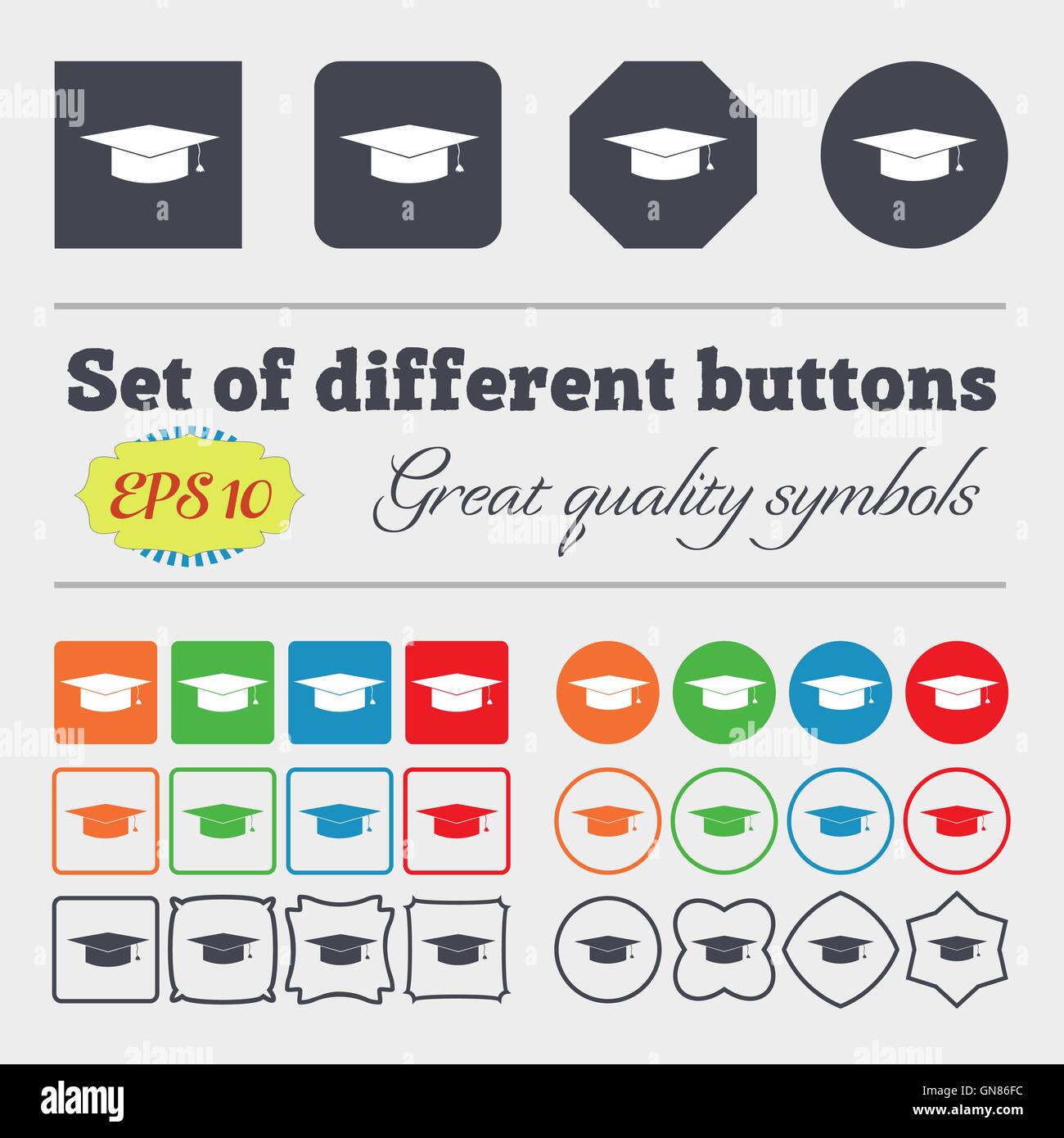 Graduation cap icon sign. Big set of colorful, diverse, high-quality ...
