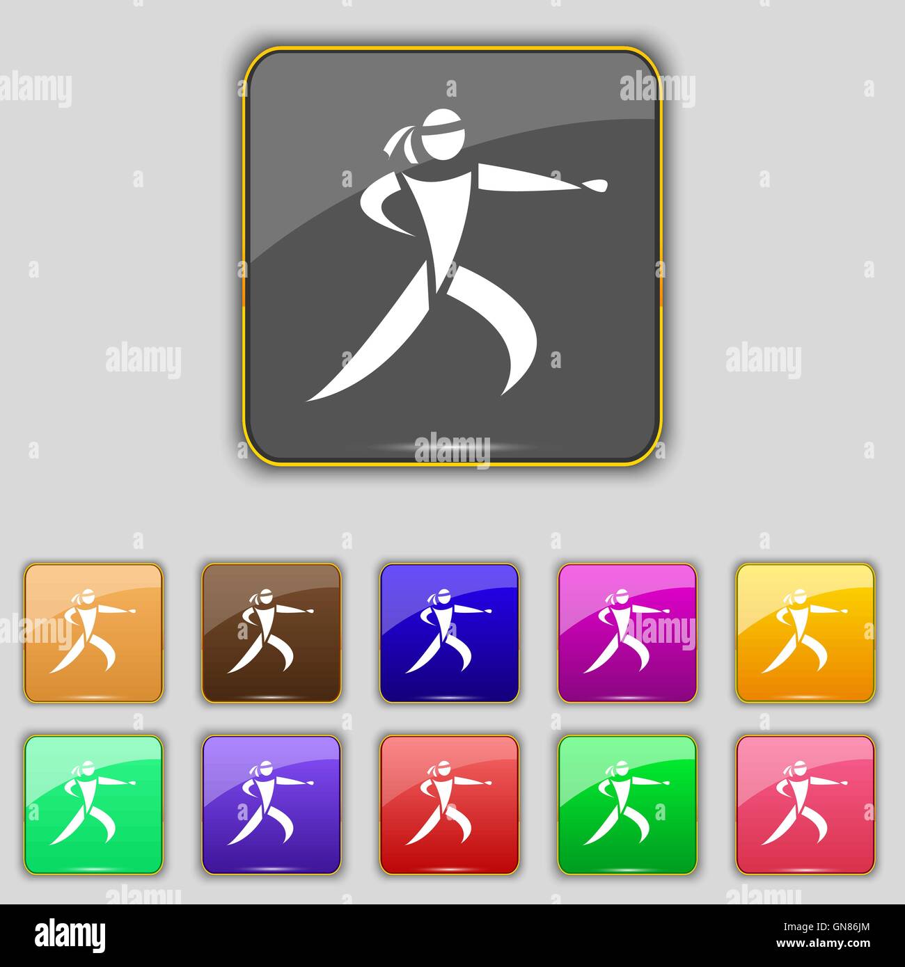 Karate kick icon sign. Set with eleven colored buttons for your site ...