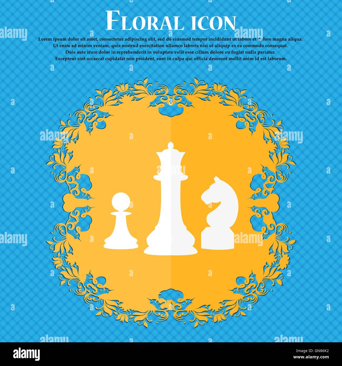 chess Game icon. Floral flat design on a blue abstract background with ...