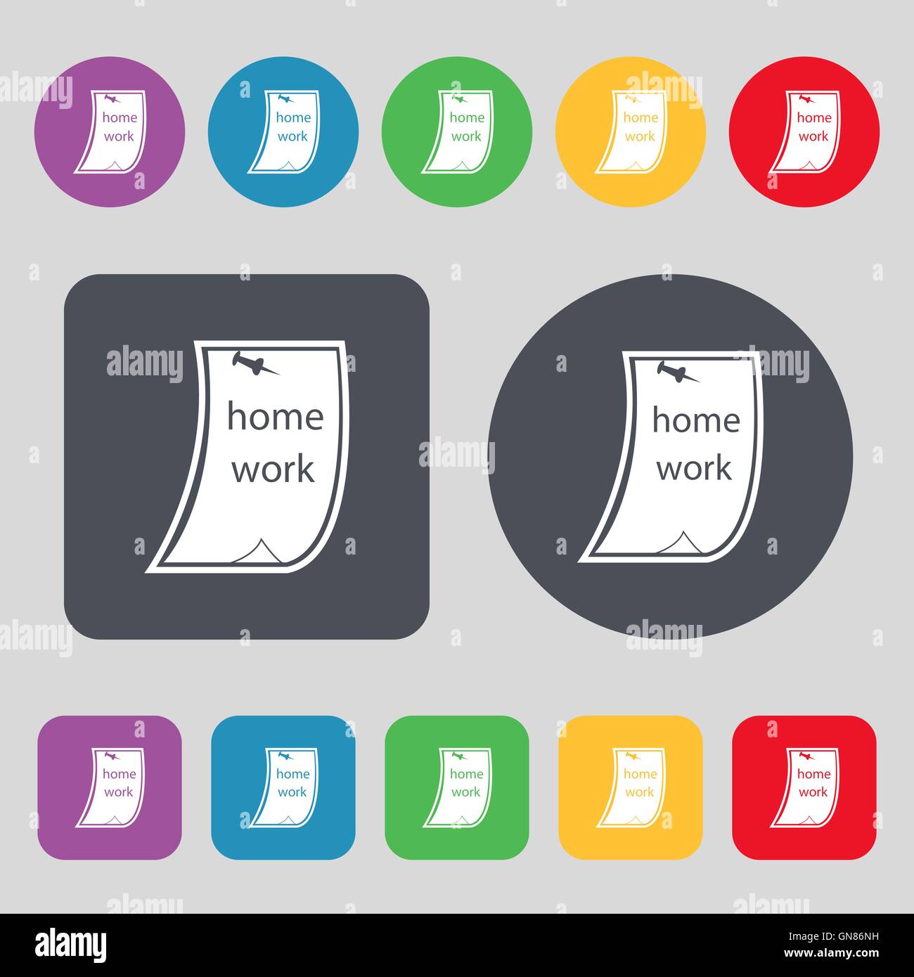 Homework icon sign. A set of 12 colored buttons. Flat design. Vector ...