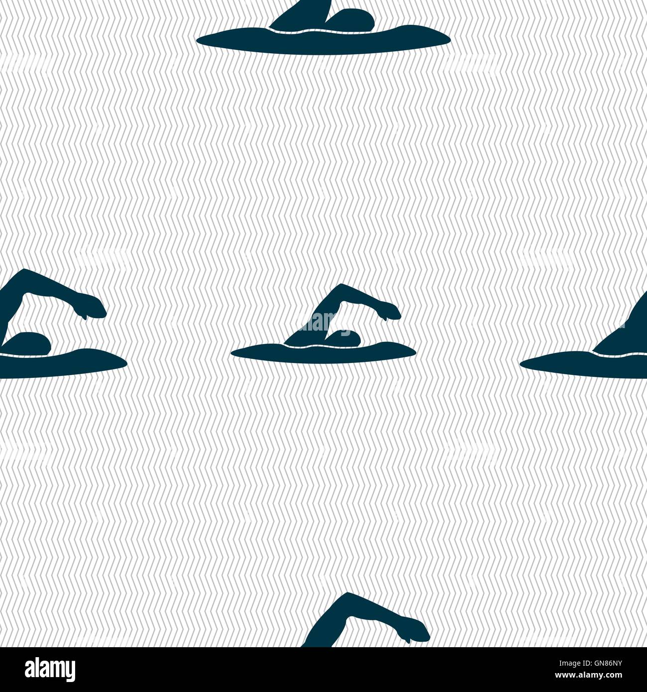 swimmer icon sign. Seamless pattern with geometric texture. Vector ...