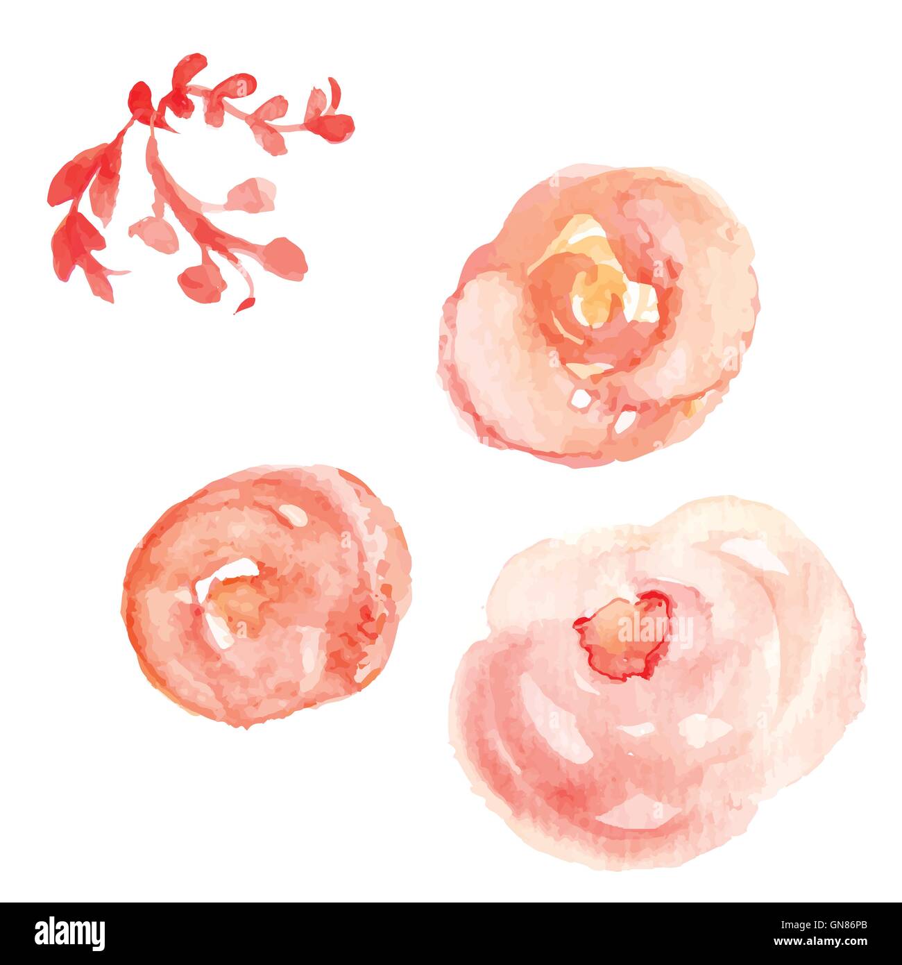 Watercolor Flower Vector. Round Watercolor Flowers. Abstract Flo Stock ...