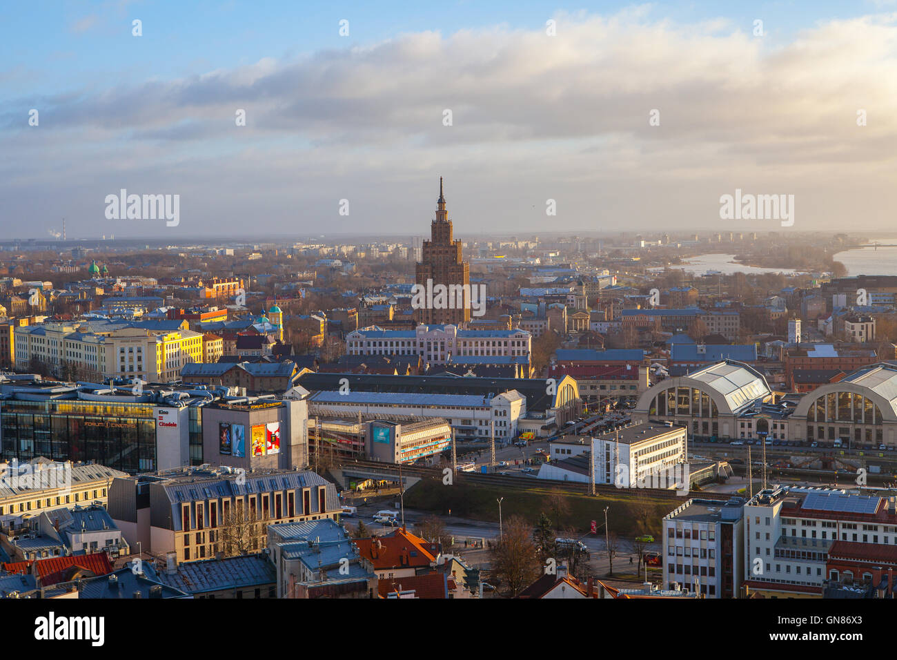 Aerial view of Riga city with Latvian Academy of Sciences, daytime ...