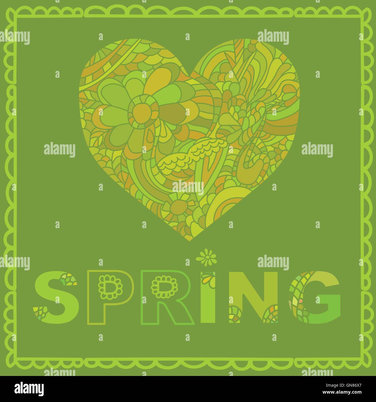 Cute card template in green colors. Stylish romantic card template with ...