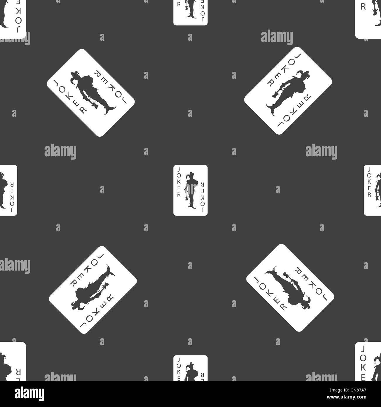 Single playing cards, Joker icon sign. Seamless pattern on a gray background. Vector Stock ...