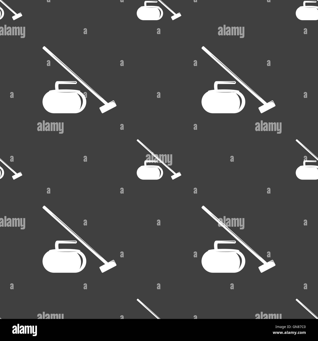 The stone for curling icon sign. Seamless pattern on a gray background ...