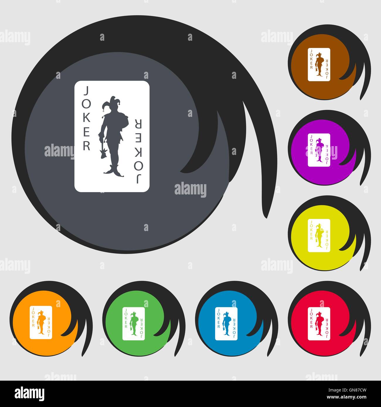 Single playing cards, Joker icon. Symbols on eight colored buttons ...