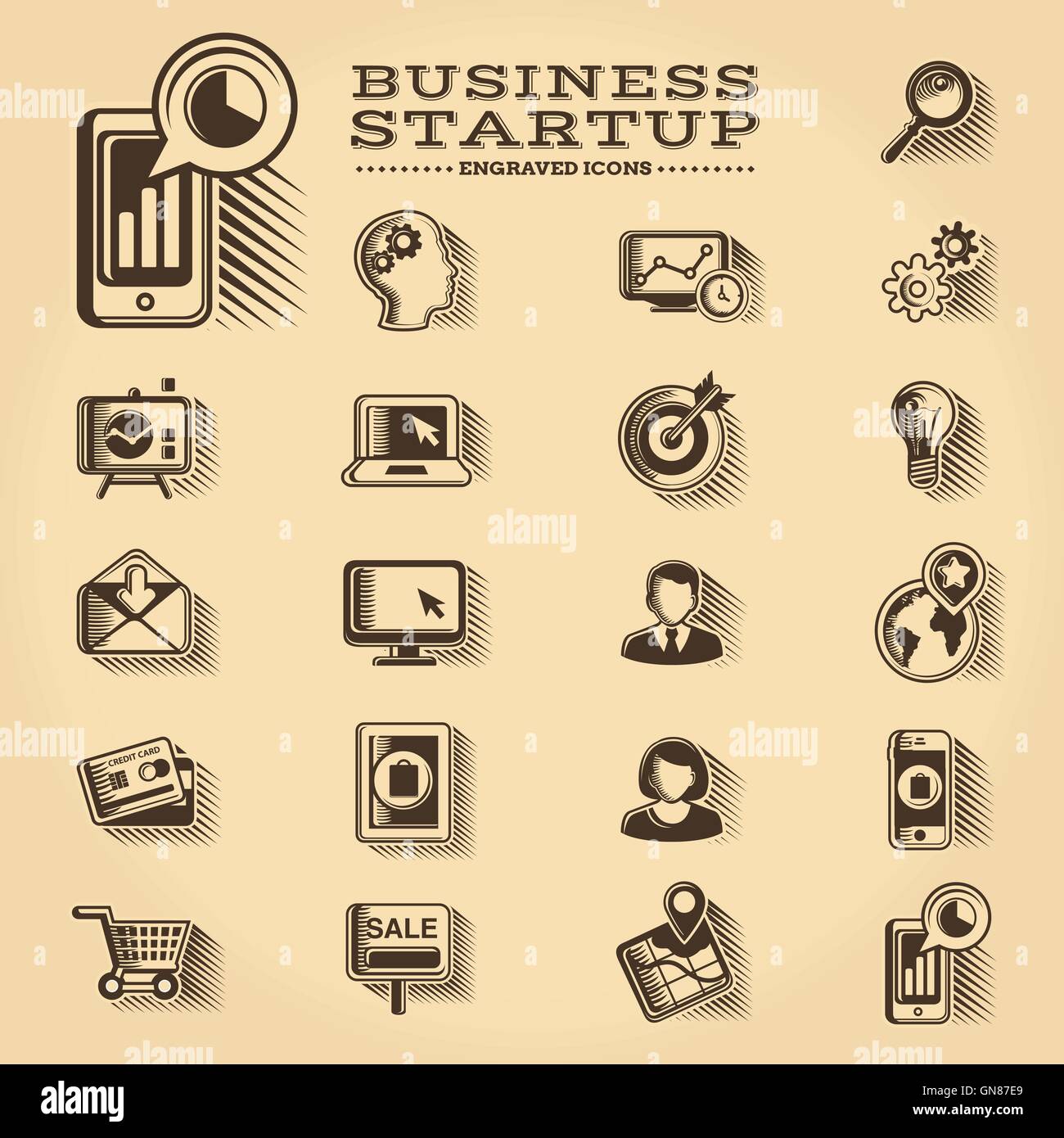 Business and Startup engraved icons set Stock Vector Image & Art - Alamy