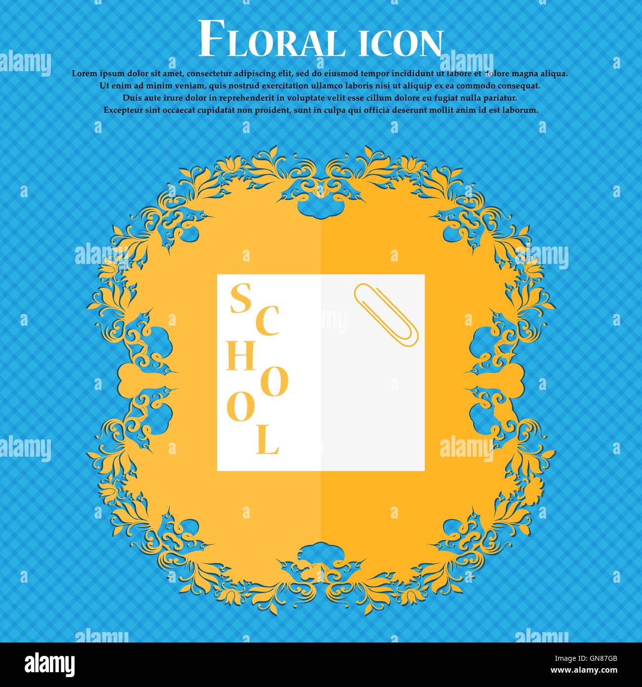 reminder sticker, note icon. Floral flat design on a blue abstract ...