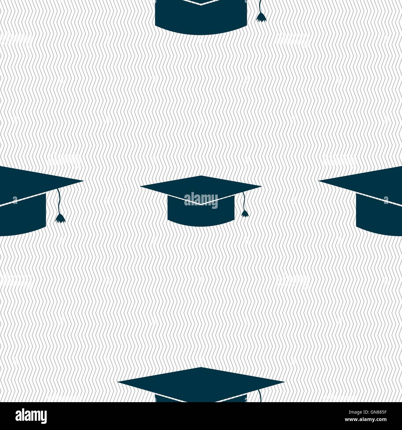 Graduation cap icon sign. Seamless pattern with geometric texture ...