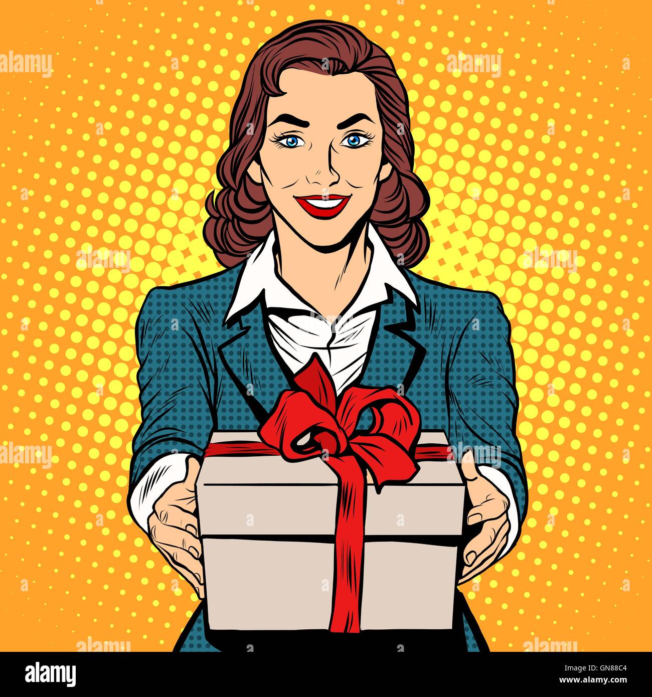Business woman with gift box Stock Vector Image & Art - Alamy