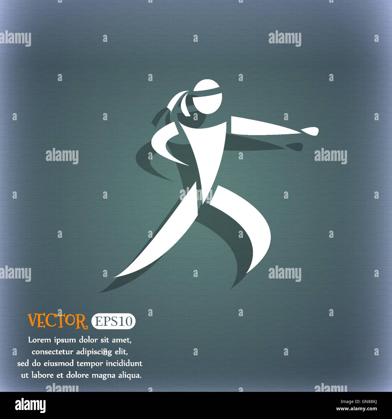 Karate kick icon. On the blue-green abstract background with shadow and ...