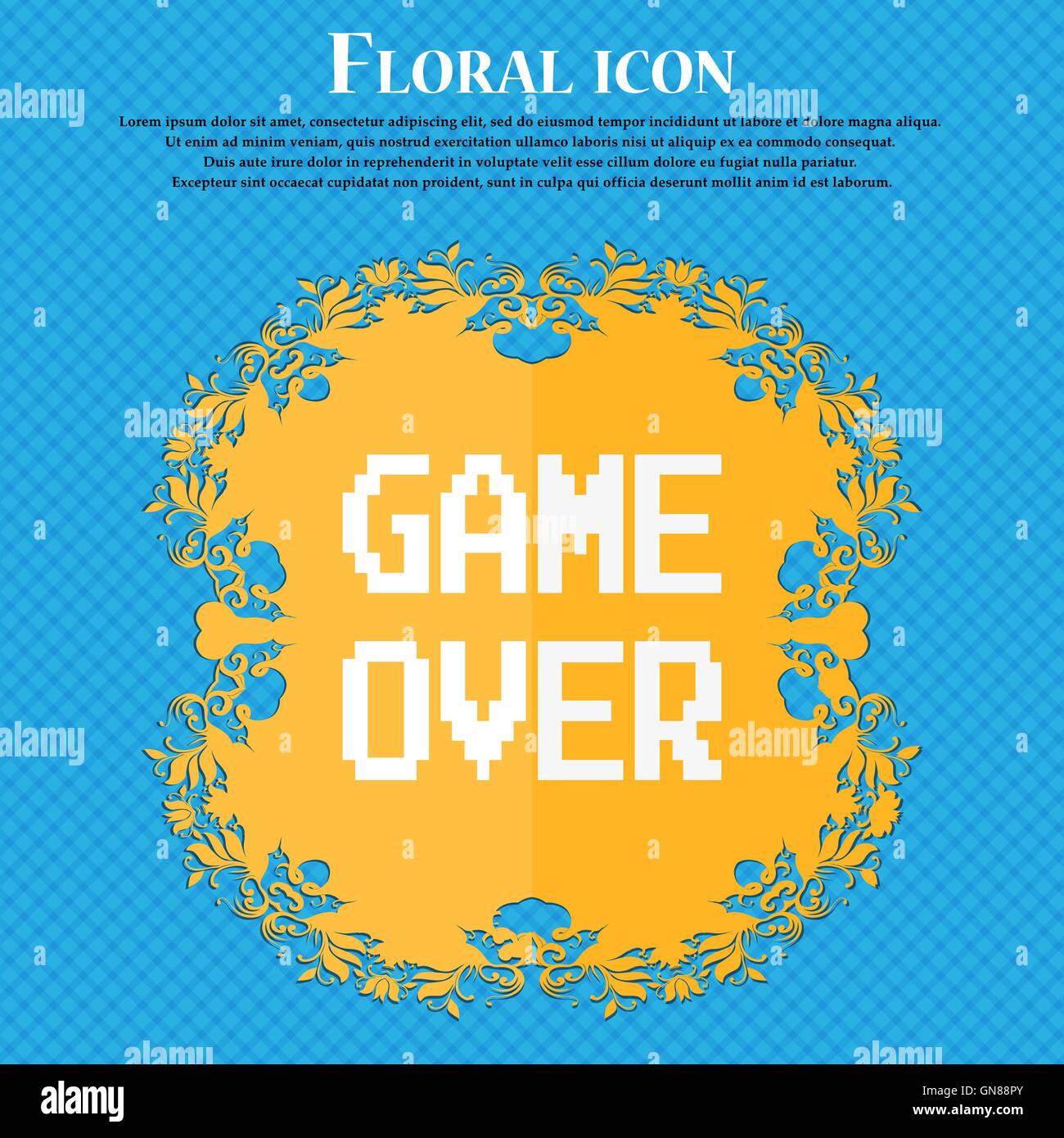 Game over concept icon. Floral flat design on a blue abstract ...