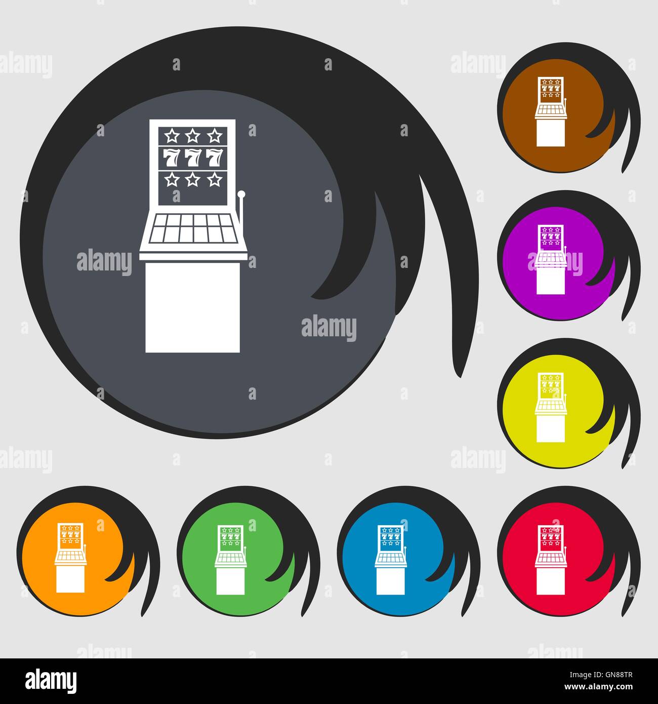 slot machine icon. Symbols on eight colored buttons. Vector Stock ...
