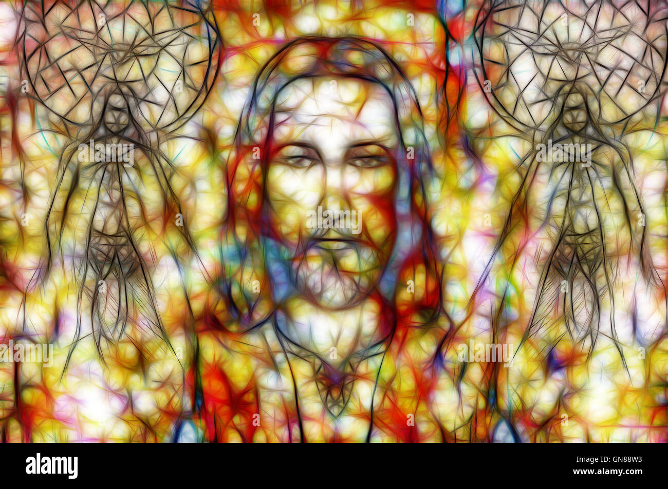 Jesus and beautiful angel being with dove, spiritual concept. Fractal ...